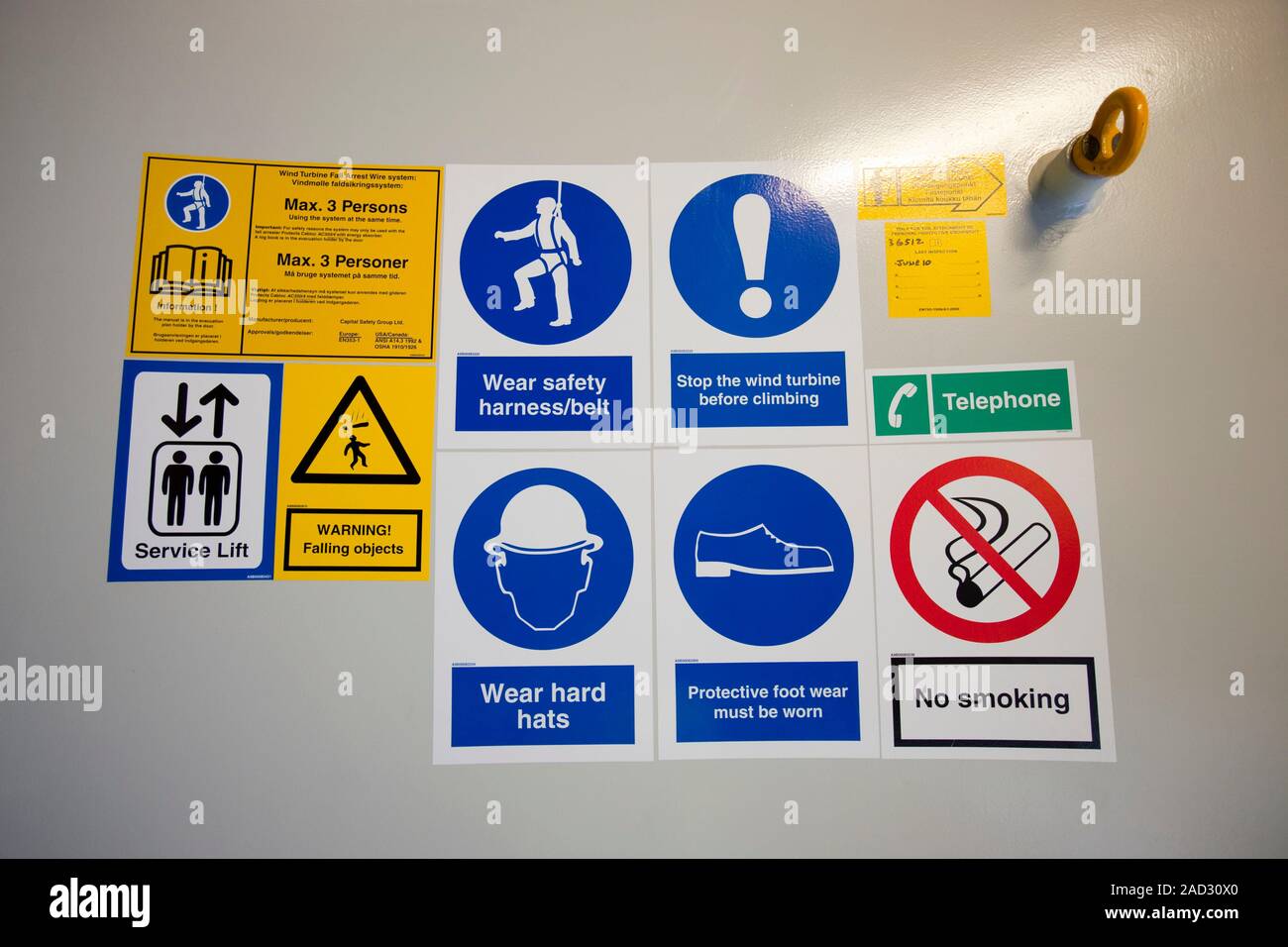 PPE instruction signs inside a siemens offshore wind turbine destined ...