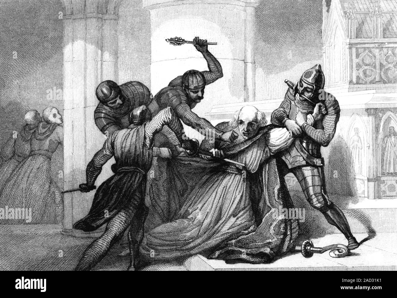 Murder of Thomas Becket. 1864 illustration depicting the murder of ...