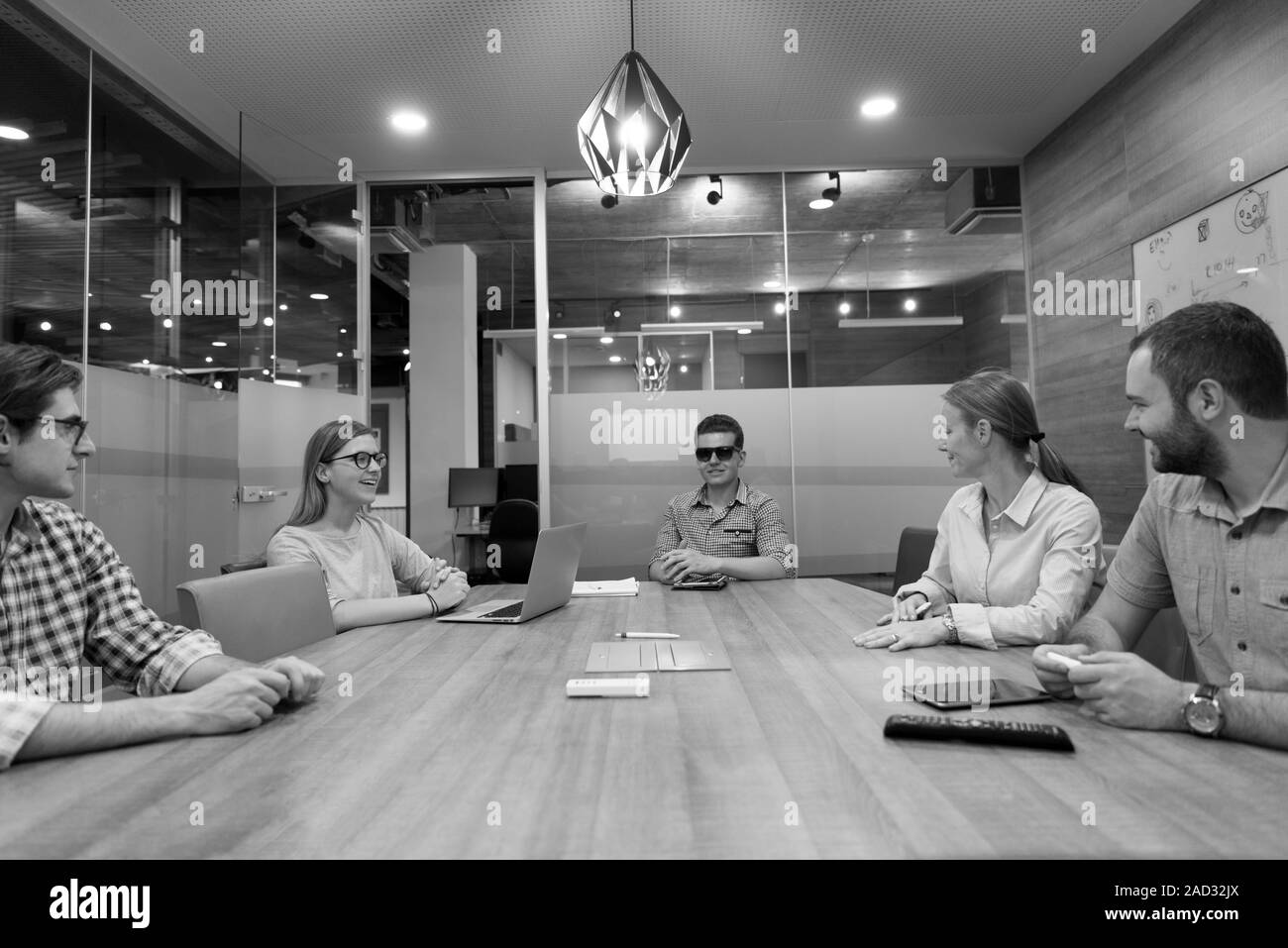 Corporate business meeting tablet Black and White Stock Photos & Images ...