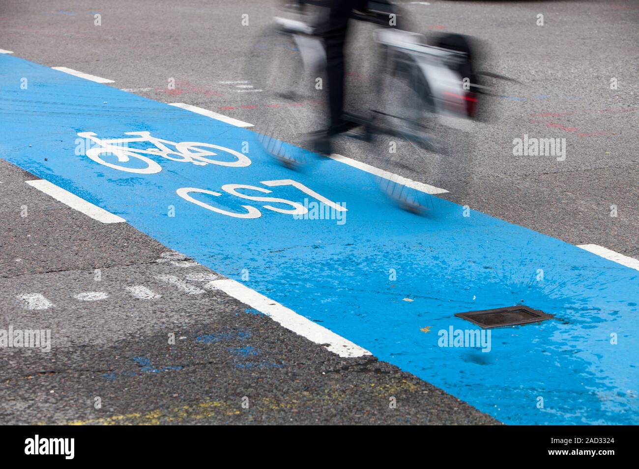 A cyclist on one of the new Cycle Superhighways, in this case the CS7 ...