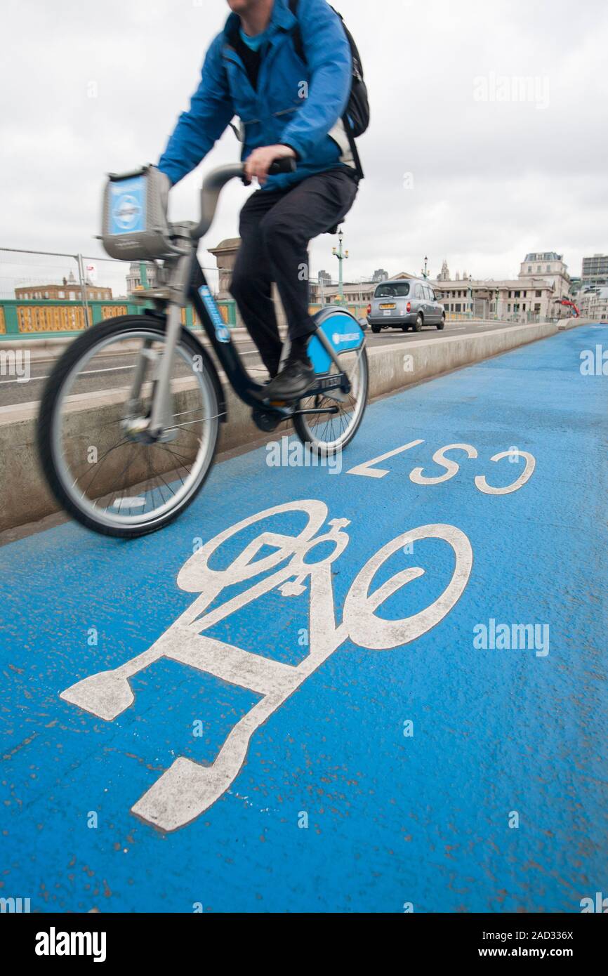 A cyclist on one of the new Cycle Superhighways, in this case the CS7 ...