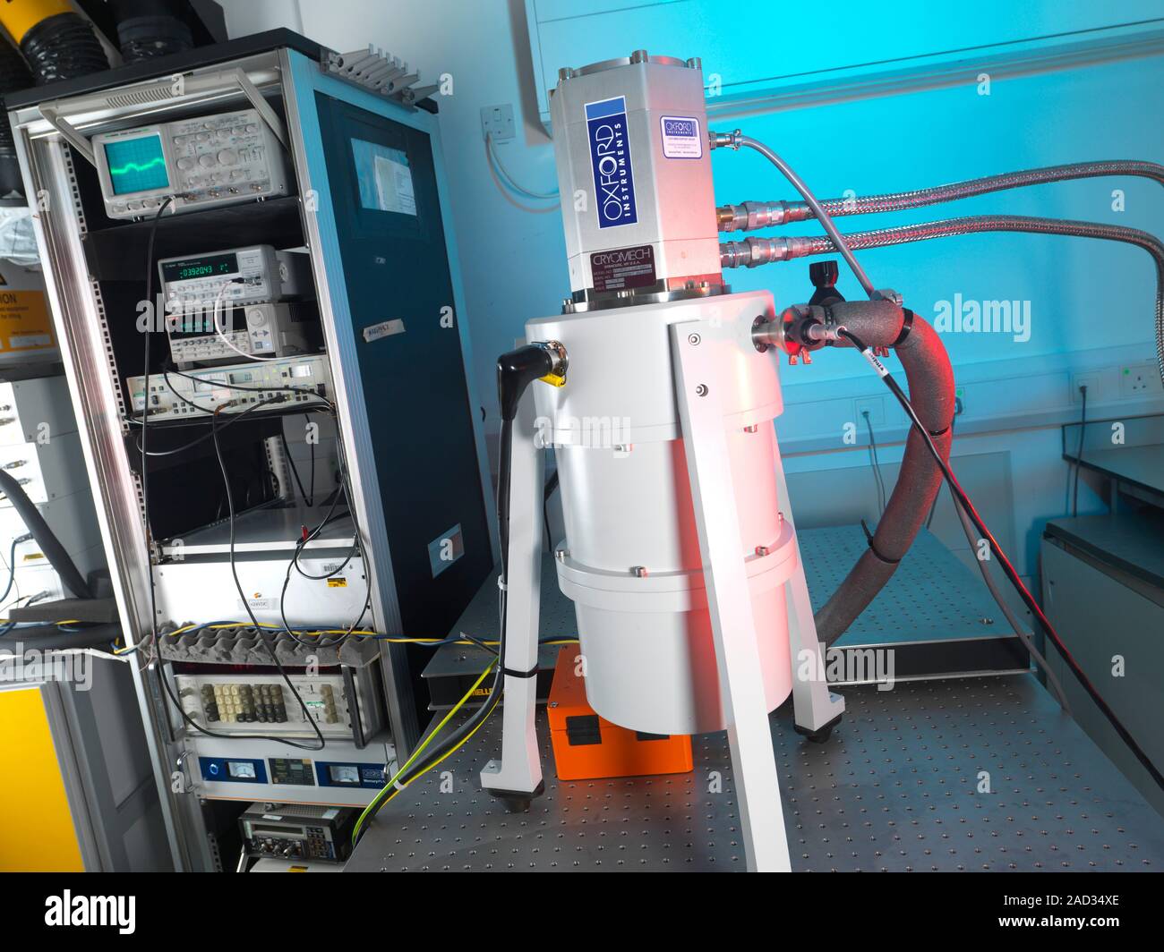 Quantum Hall effect metrology system. Apparatus (right) being used for ...