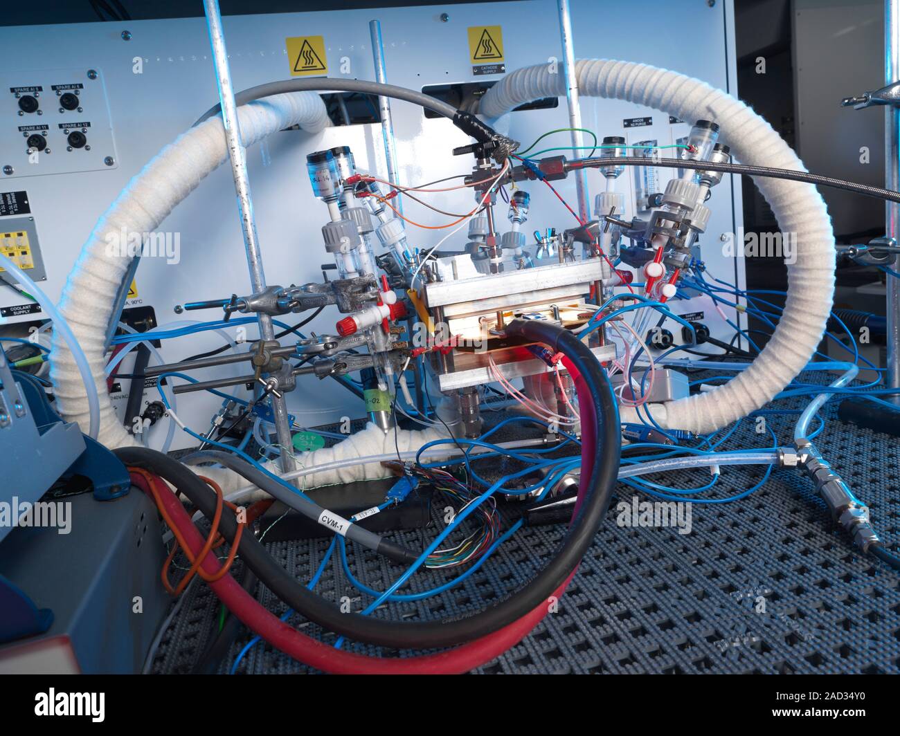 Fuel cell research. Experimental fuel cell being tested in a laboratory ...
