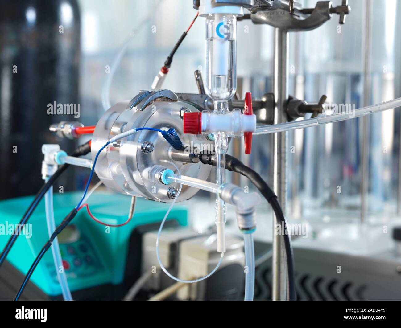 Carbon capture research. Laboratory apparatus being used to study ...