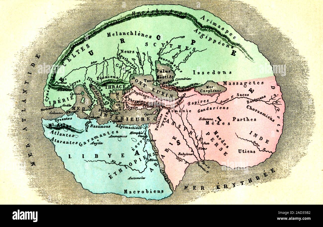The World by Herodotus. 1886 replica of a map of the known world ...