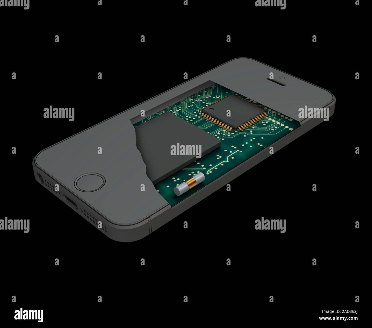 Smartphone structure. Cutaway computer illustration showing the ...