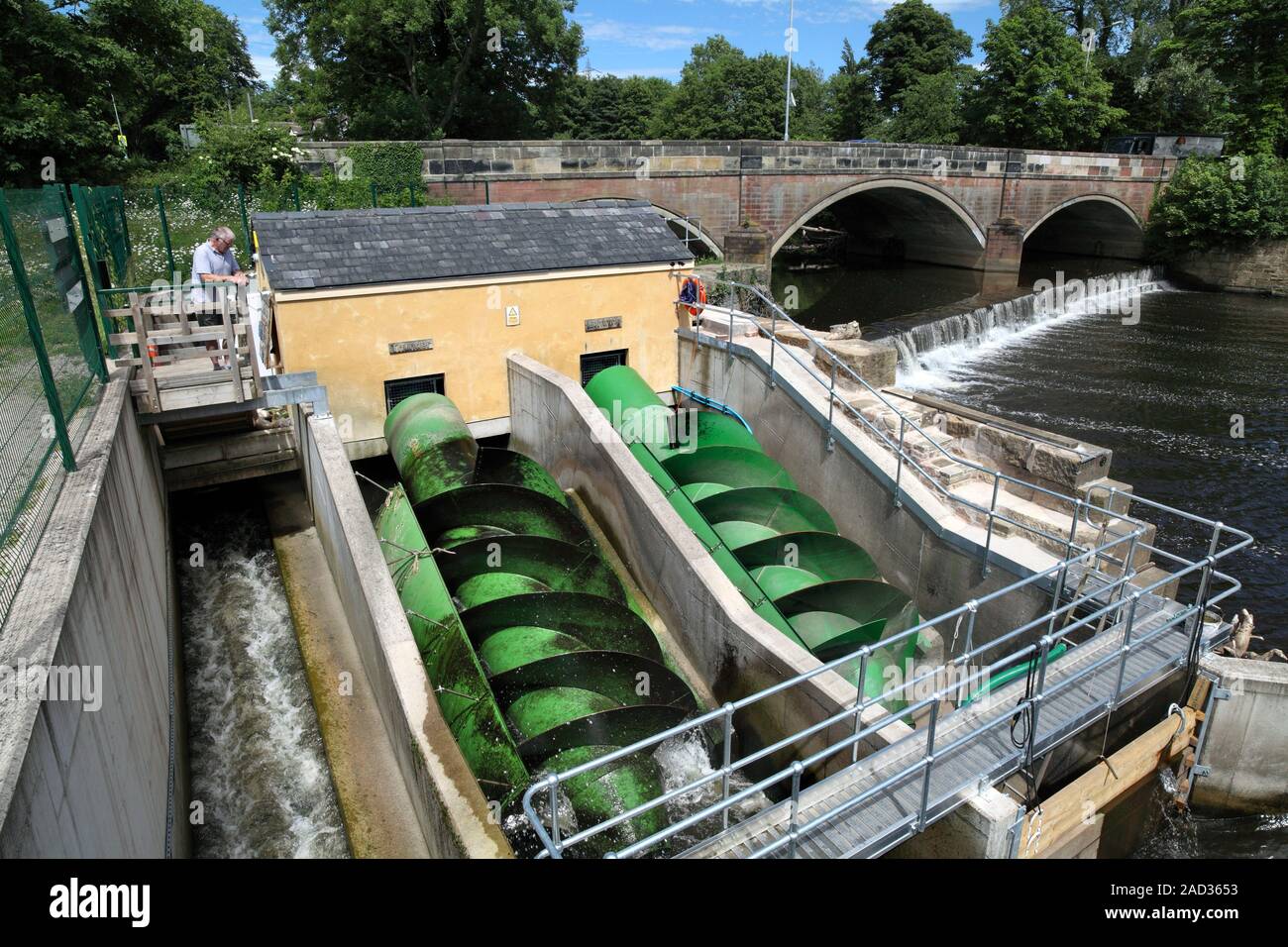 Stockport Hydro power station. View over the Archimedes screws of ...