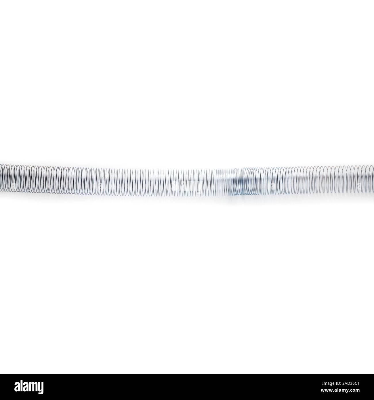 Longitudinal wave in a slinky spring. In longitudinal (or compression ...