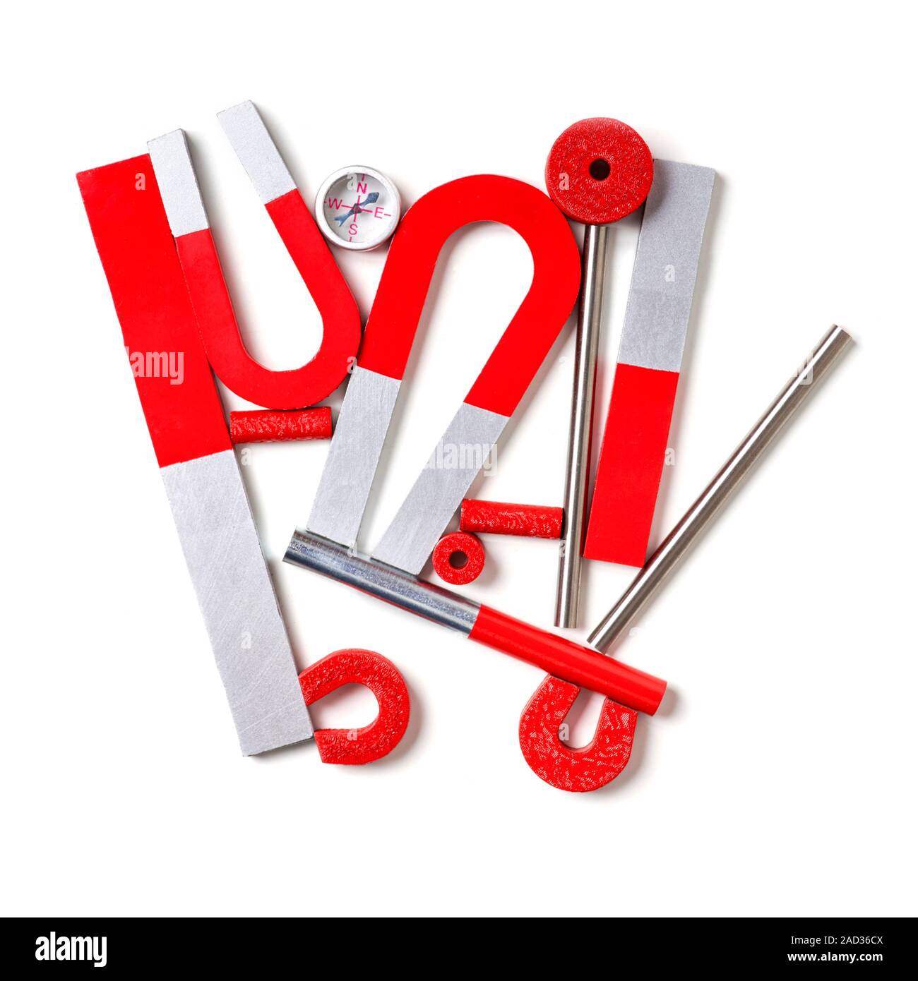 Collection of different types of permanent magnet, along with a small ...