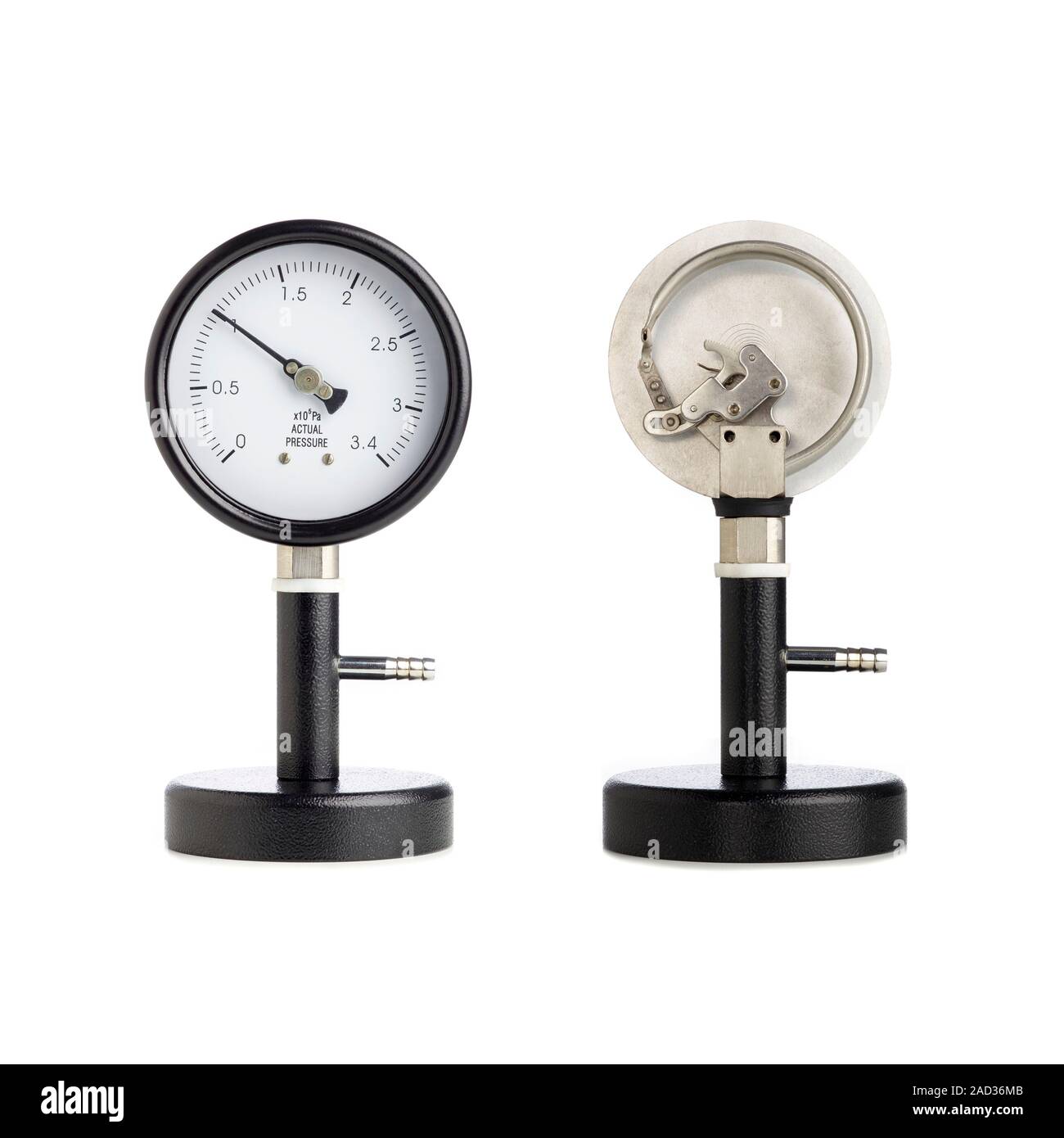 Bourdon gauge manometer. A flattened, closed-ended tube is bent into a ...