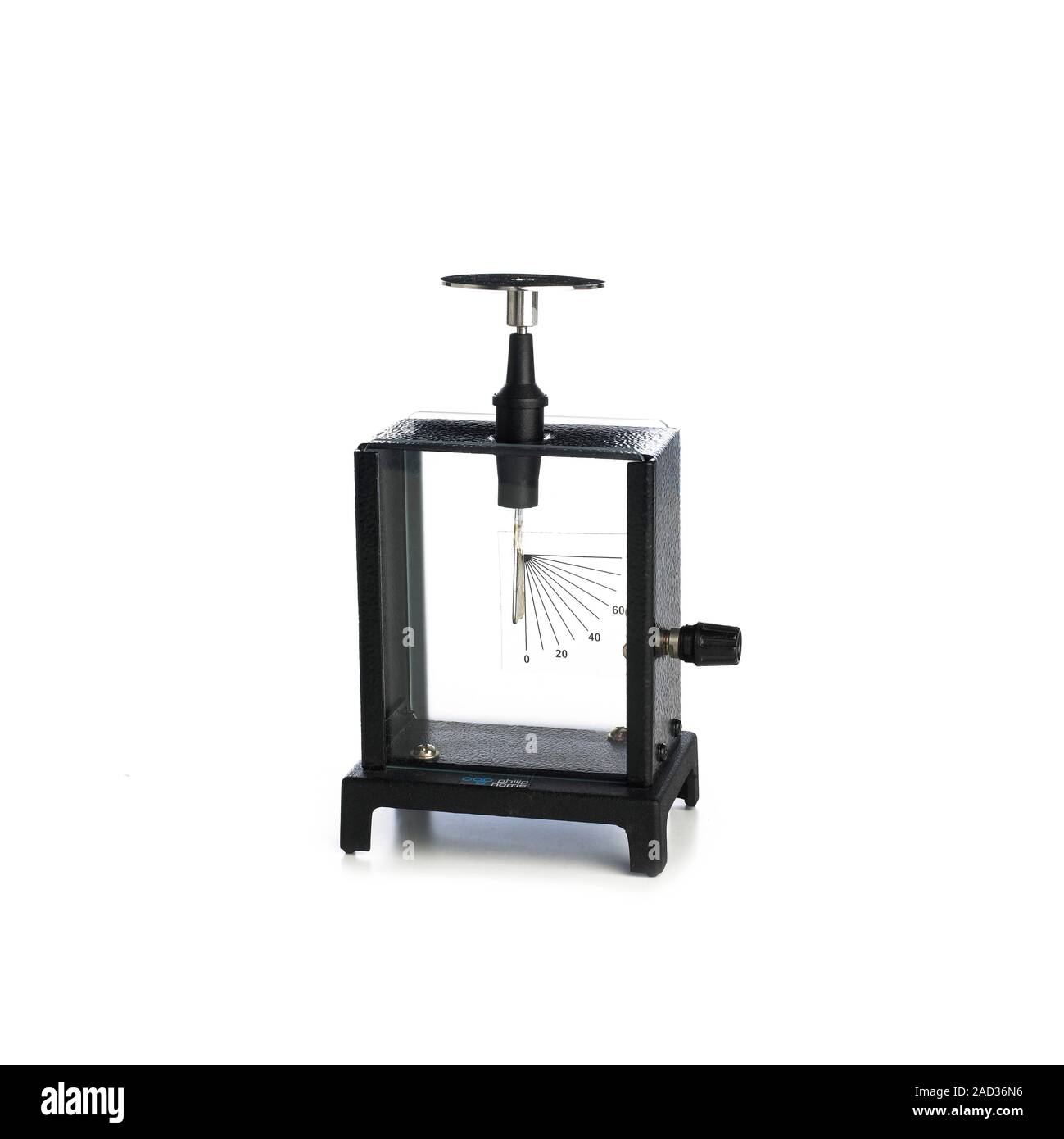 Gold leaf electrometer. This is an instrument for measuring static charges. If a rod charged ...