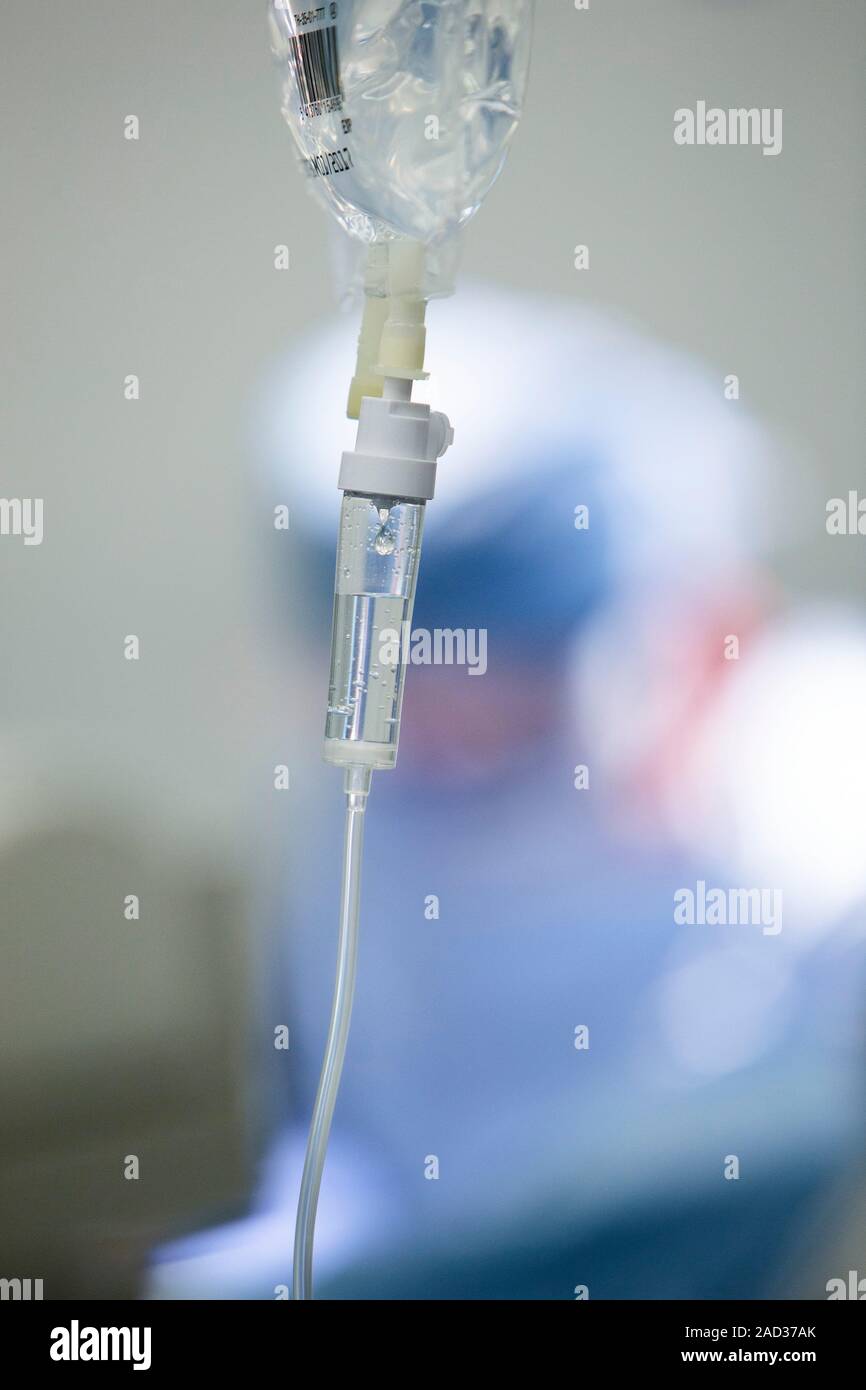 Intravenous surgical drip. Close-up of the valve for an intravenous ...