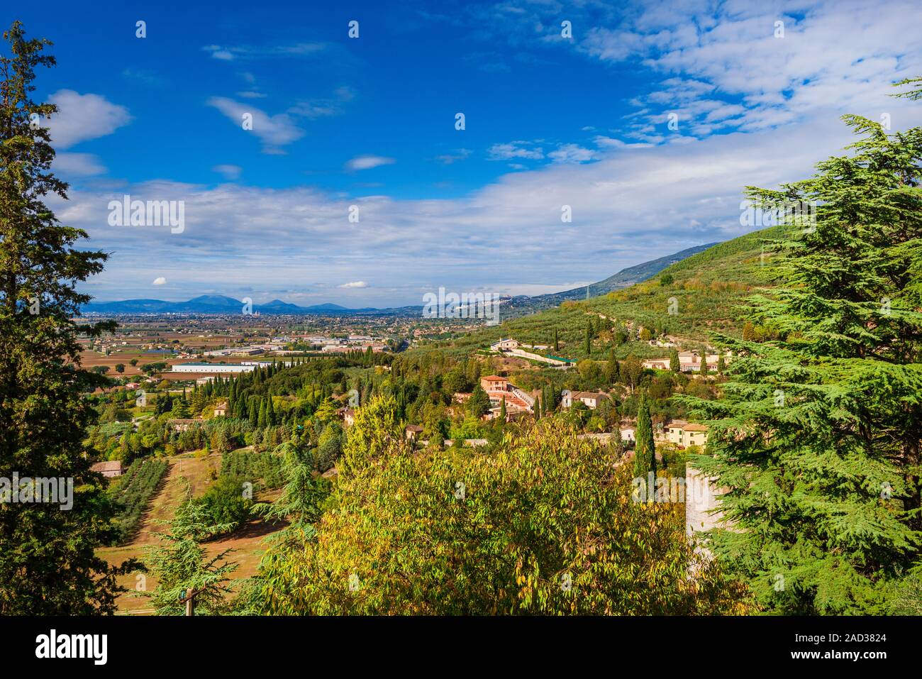 View of Umbria countryside with the ancient town of Assisi from the ...