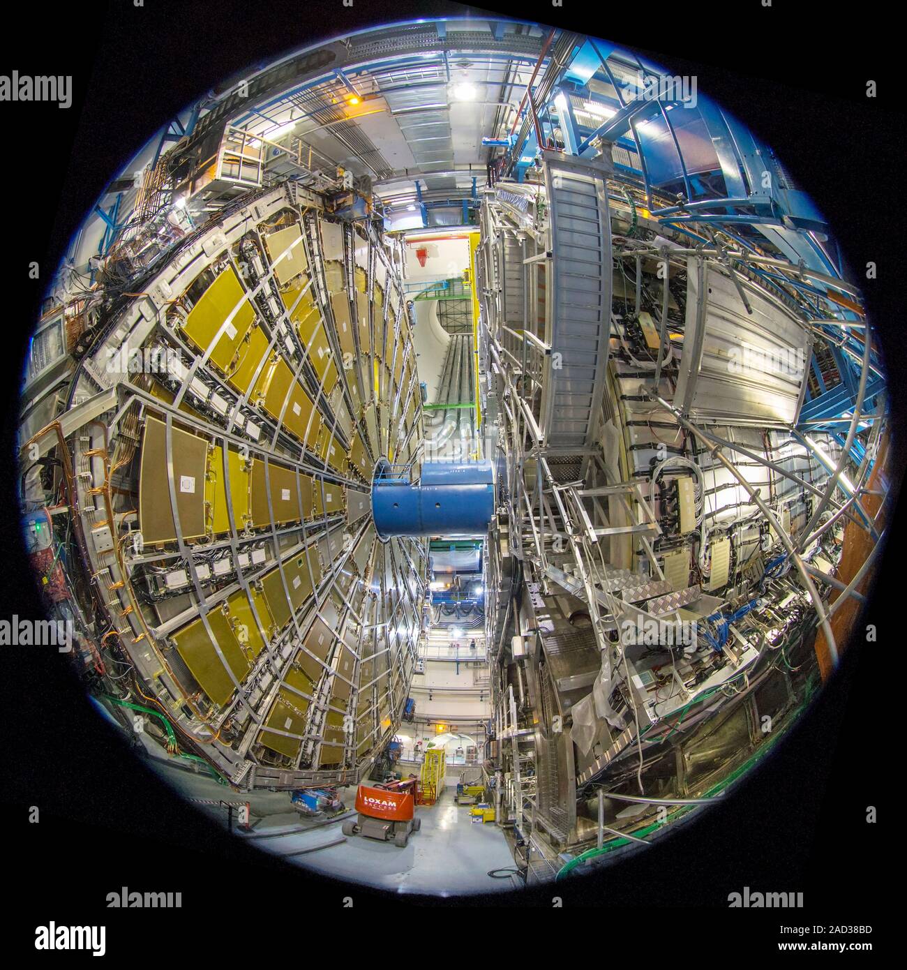 ATLAS detector, CERN. Fisheye view of the ATLAS (A Toroidal LHC Apparatus) detector, one of six ...