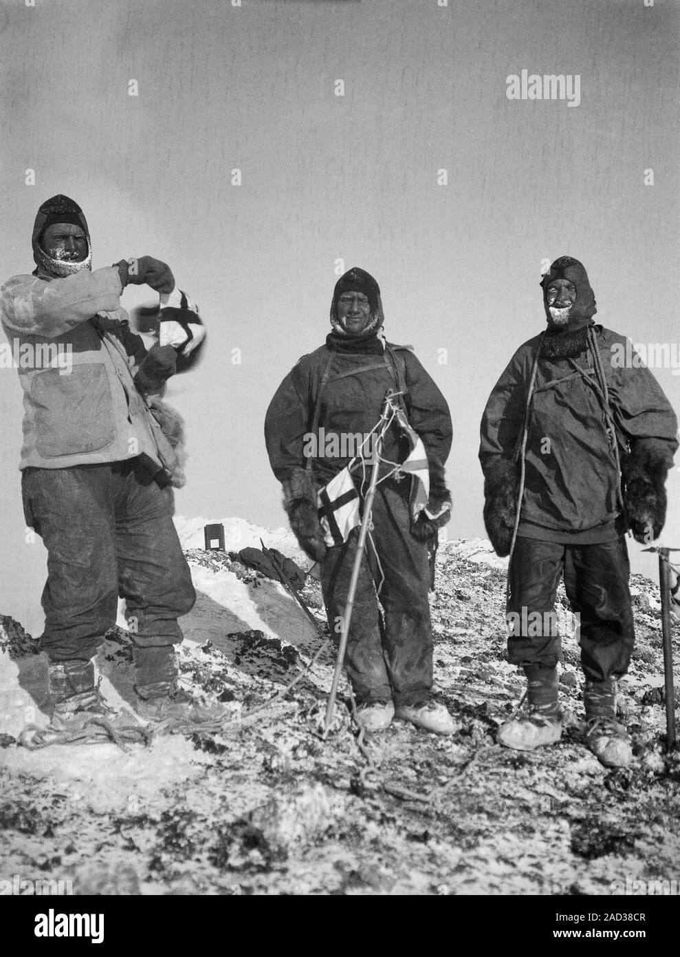 Mount Erebus ascent expedition. Antarctic explorers Tryggve Gran (left ...