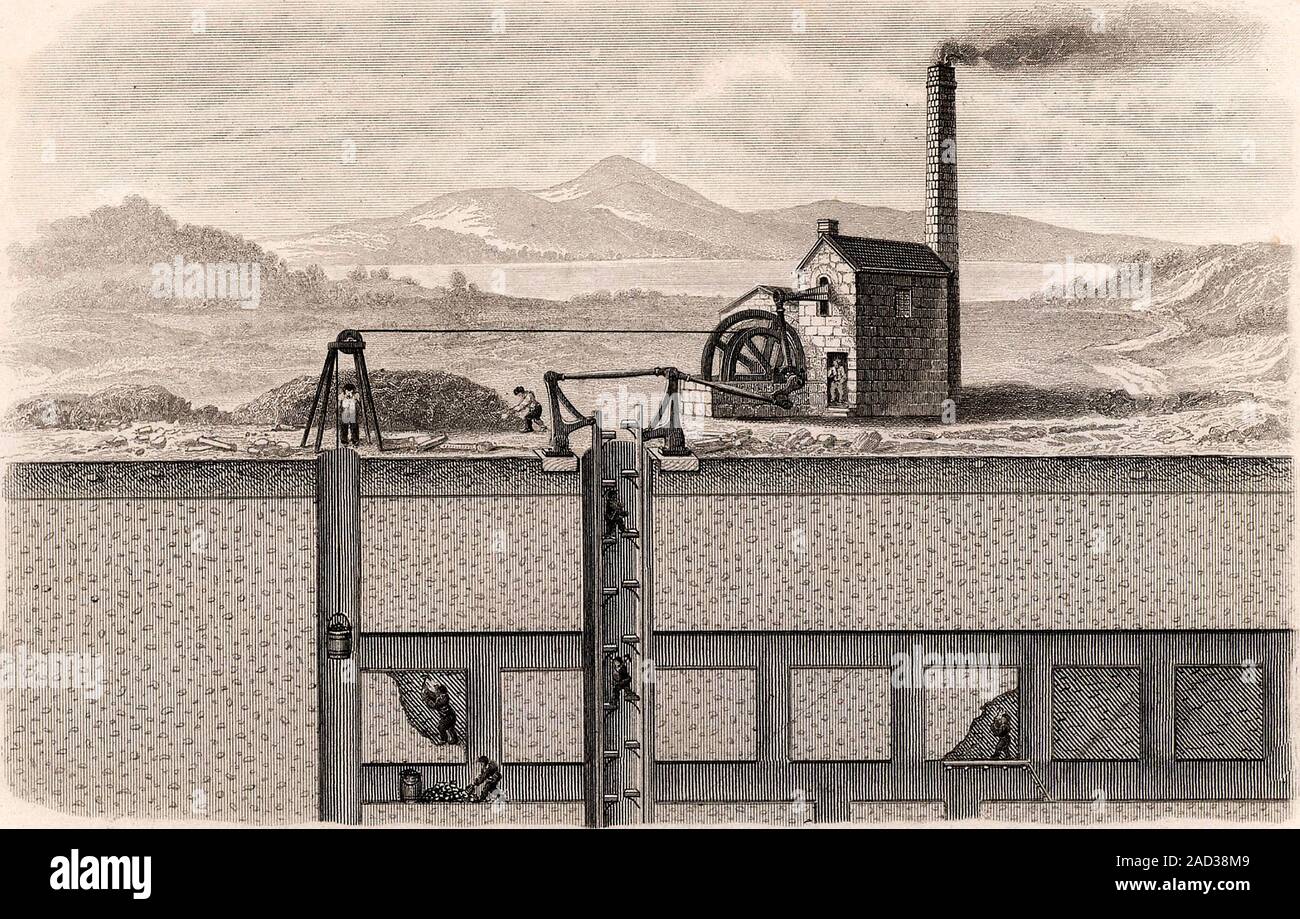Cross-section of a metalliferous mine in the Devon and Cornwall area of ...