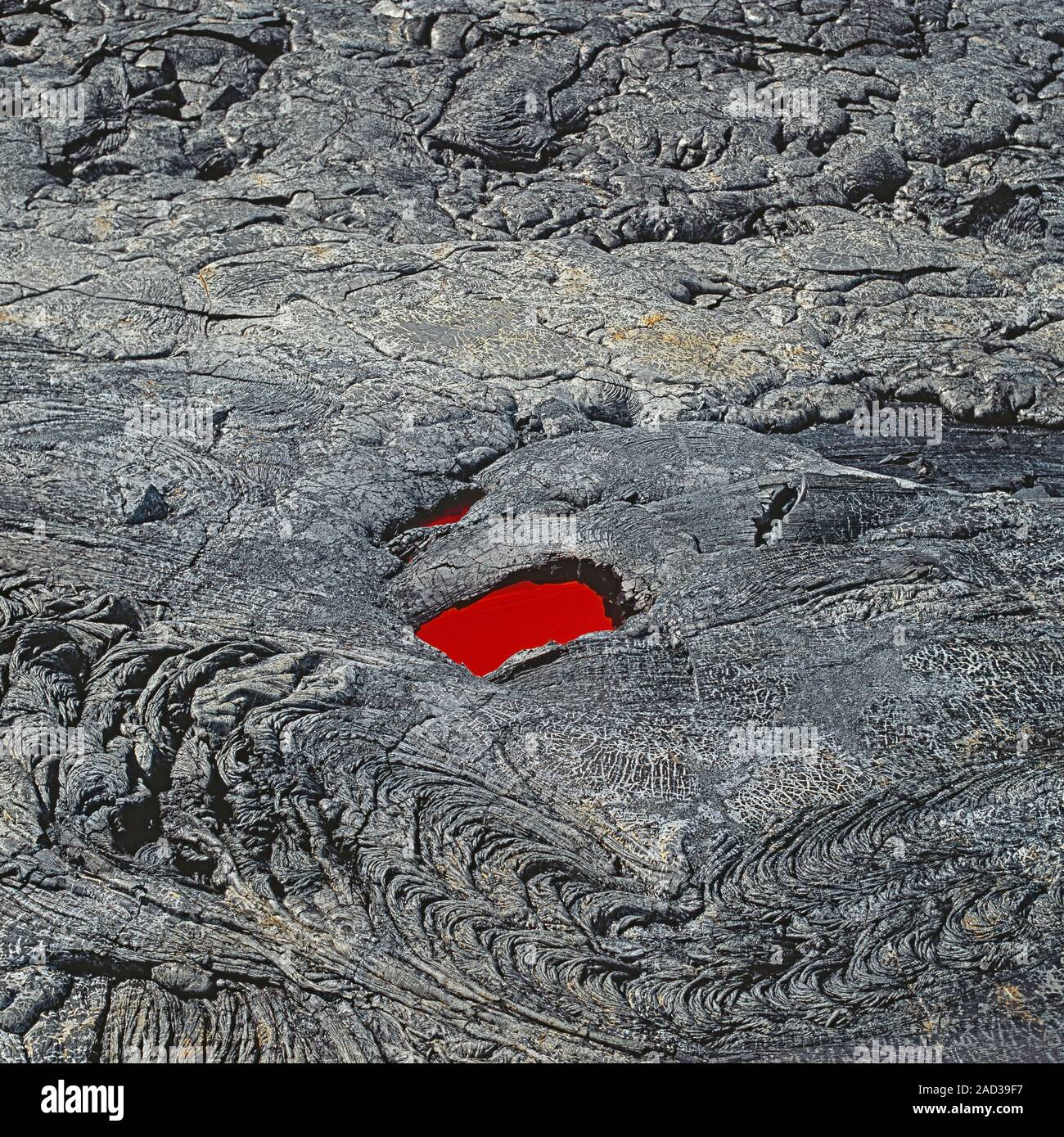 Aerial photograph of a lava tube at Kilauea volcano, Hawaii. A hole in ...