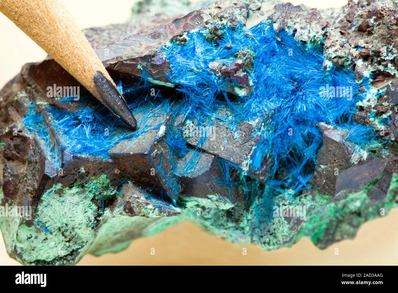 The acicular (needly) blue crystals are of Buttchenbachite, a rare ...