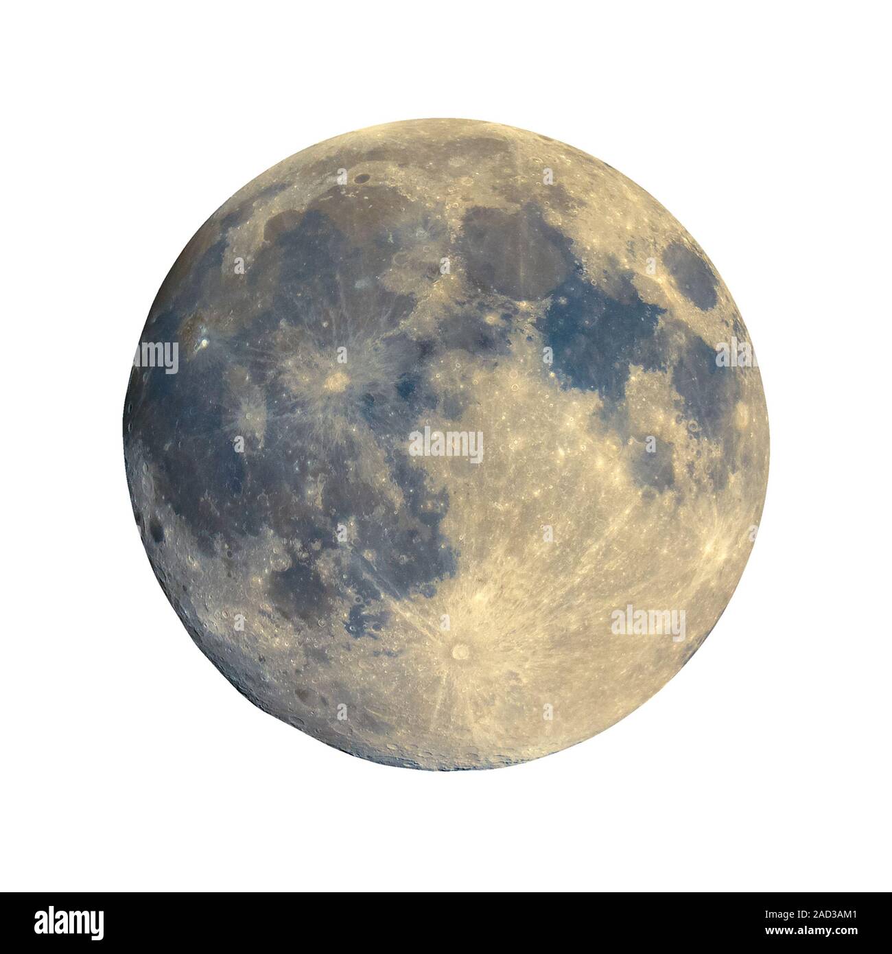 Full moon seen with telescope, enhanced colours, isolated Stock Photo ...
