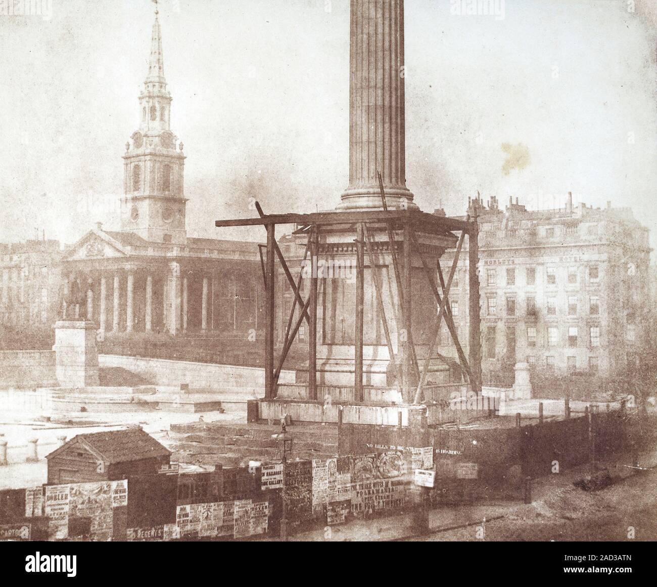 Nelson's Column construction. 1840s calotype salted paper print of ...