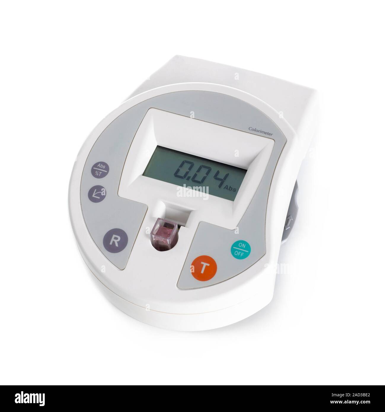 Digital colorimeter measuring a sample. The colorimeter measures the ...