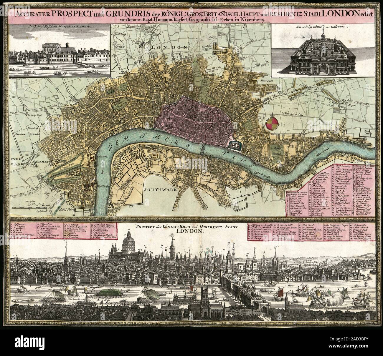 Map of London. 18th-century German map of London, capital city of the ...