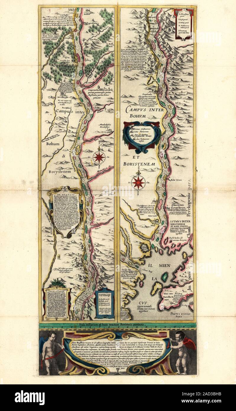 Map of the Dnieper River. 17th-century illustrated map of the lower ...