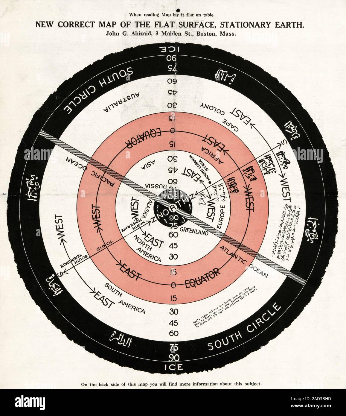 Flat Earth map. 20th-century map of a theory of a Flat Earth, produced ...