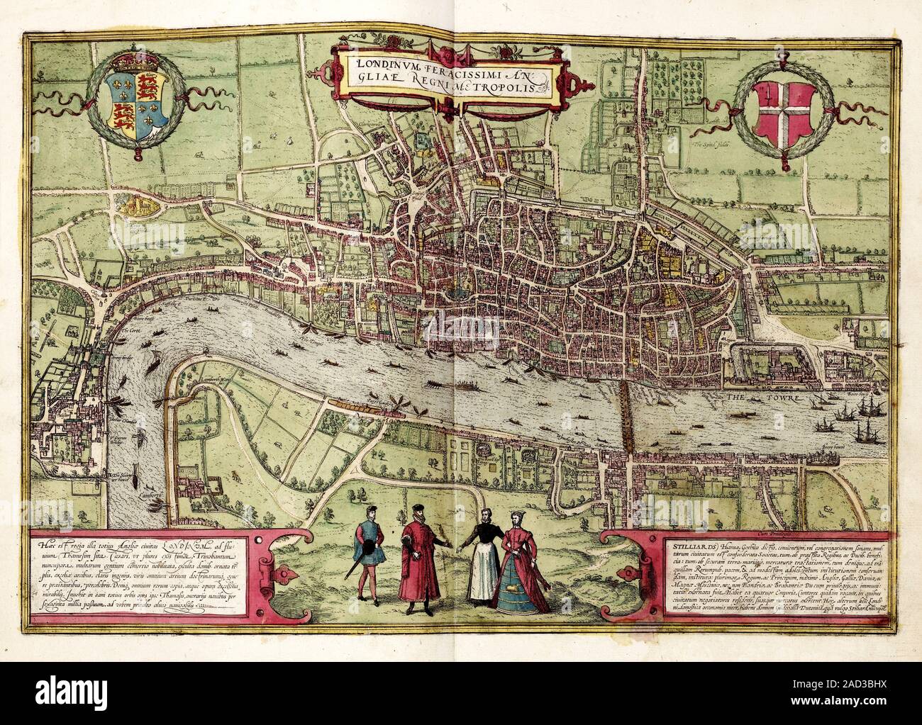Map of London. 16th-century map of Tudor London, titled 'Londinum ...