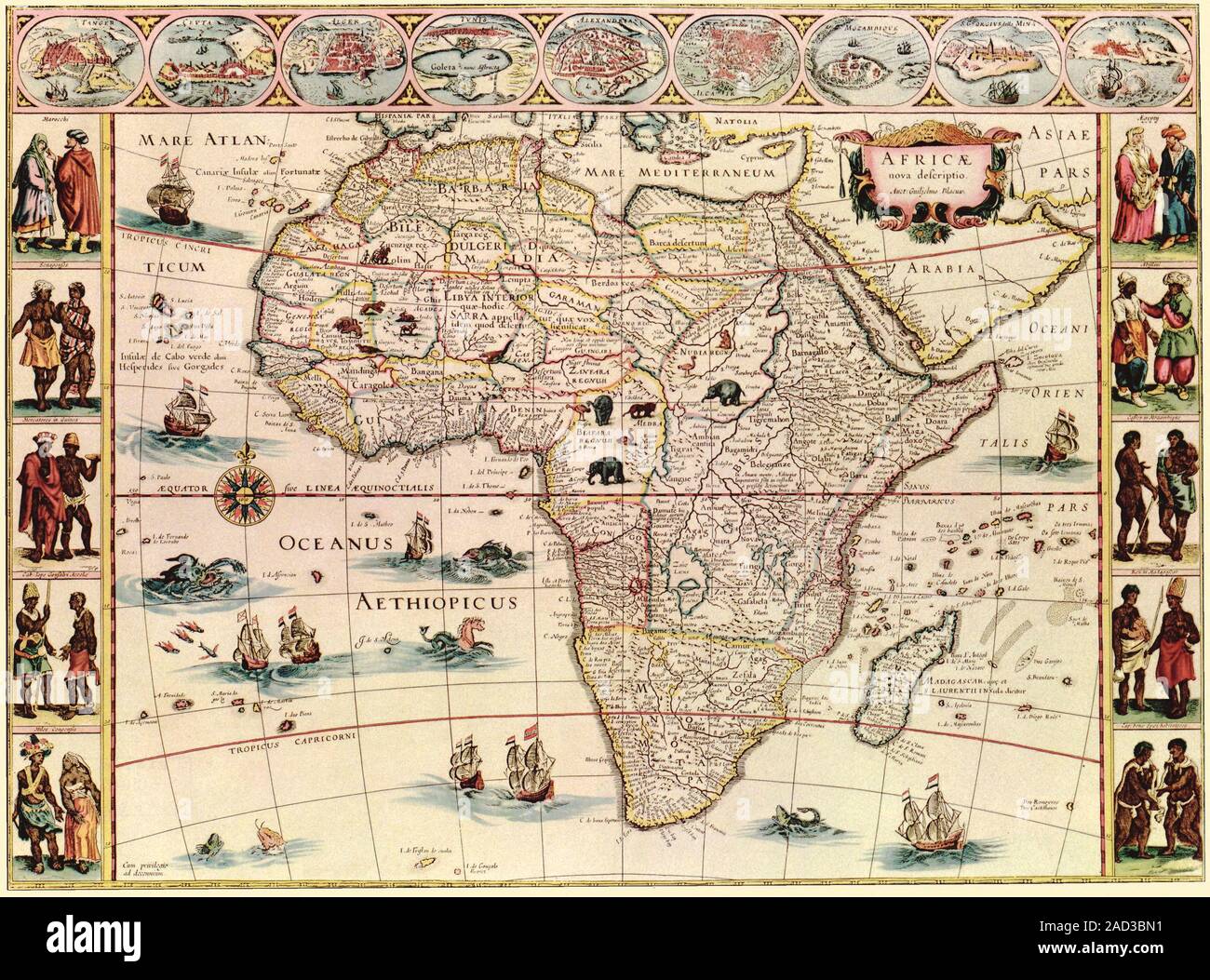 Map of Africa. 17th-century map of the continent of Africa, with ...