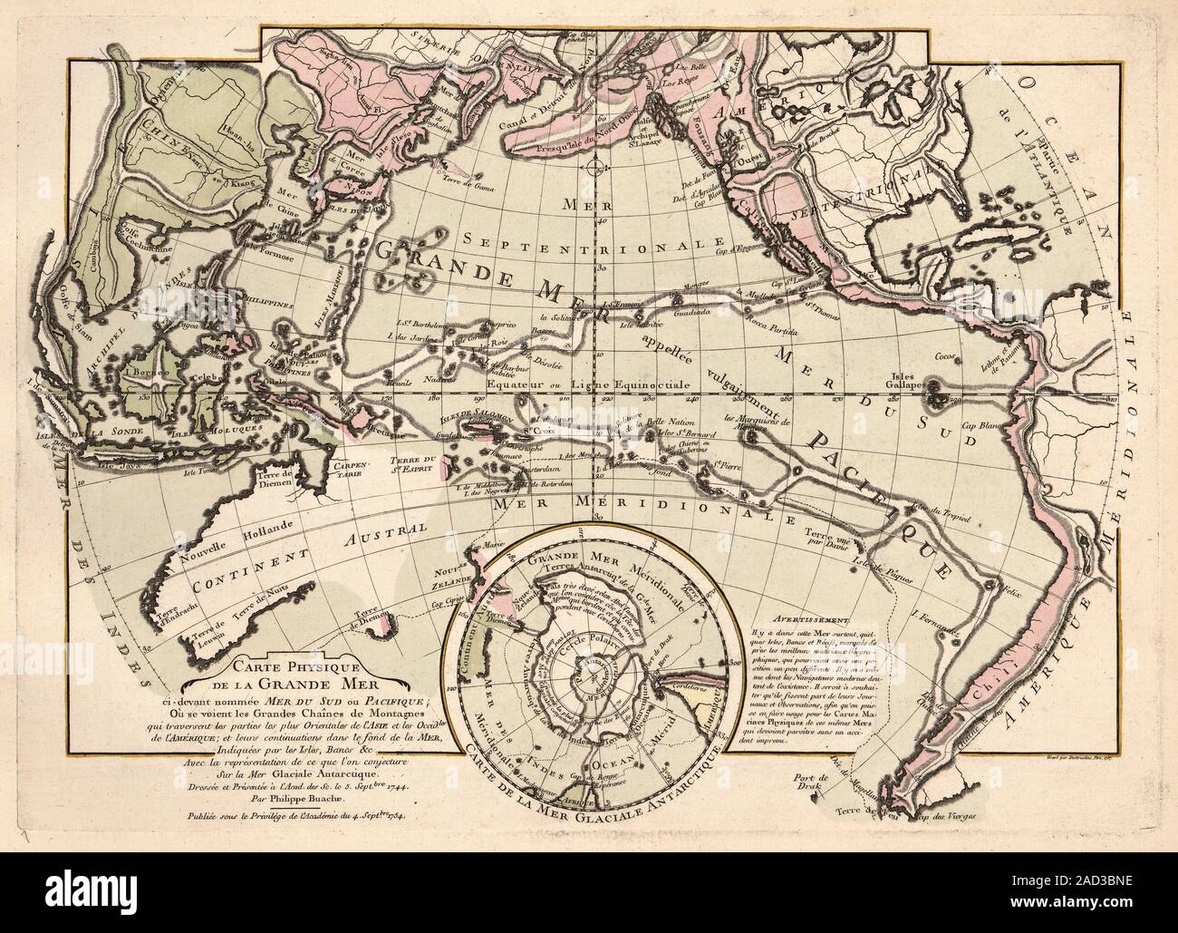 Map of the Pacific Ocean. 18th-century map showing the Pacific Ocean ...