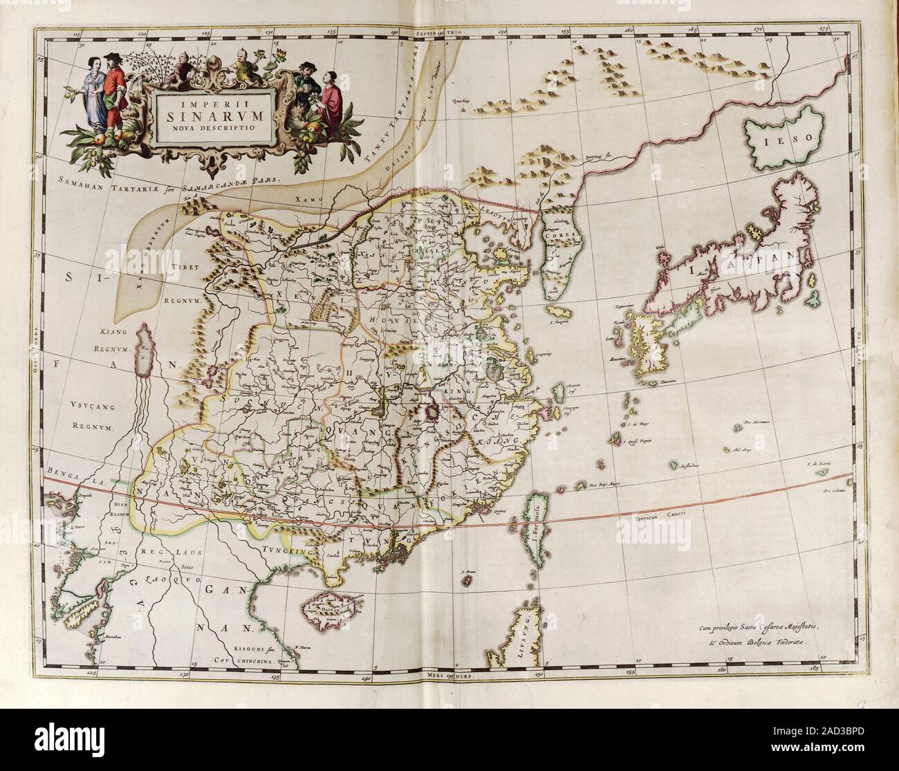 Map of China. 17th-century map showing sixteen provinces of China, as ...