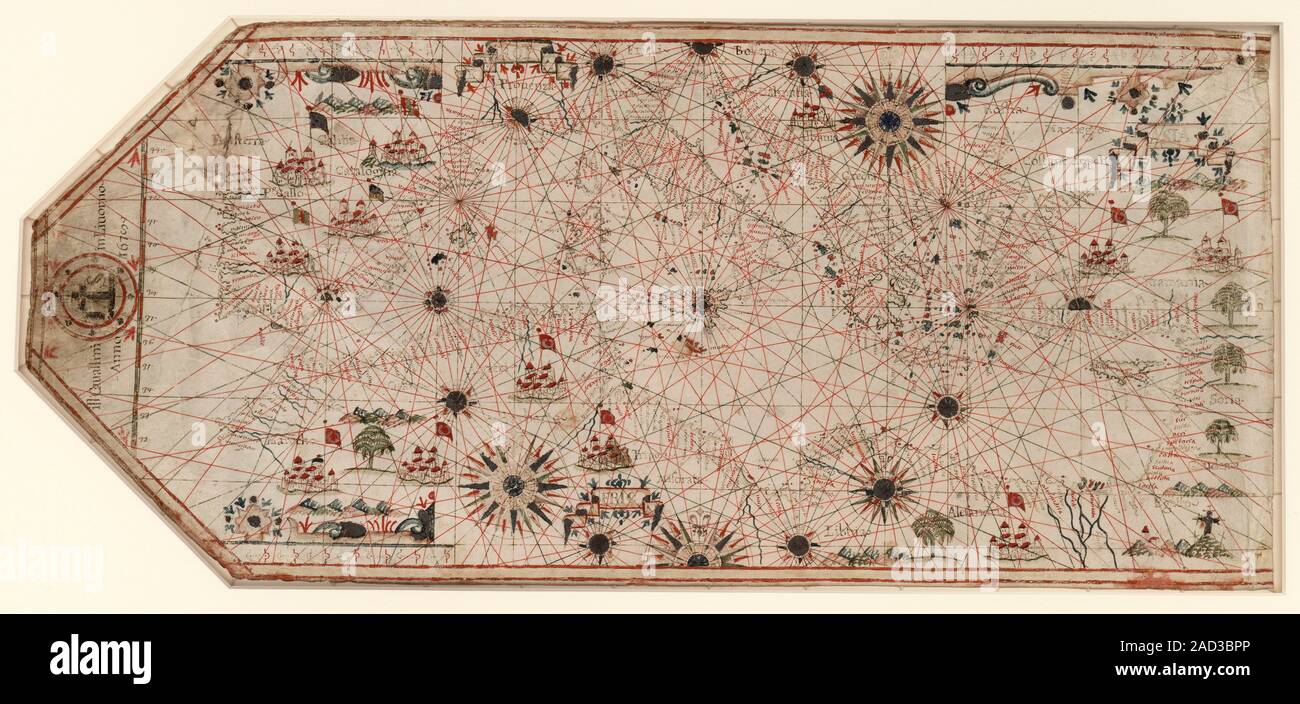 Chart of the Mediterranean. 17th-century chart of the Mediterranean ...