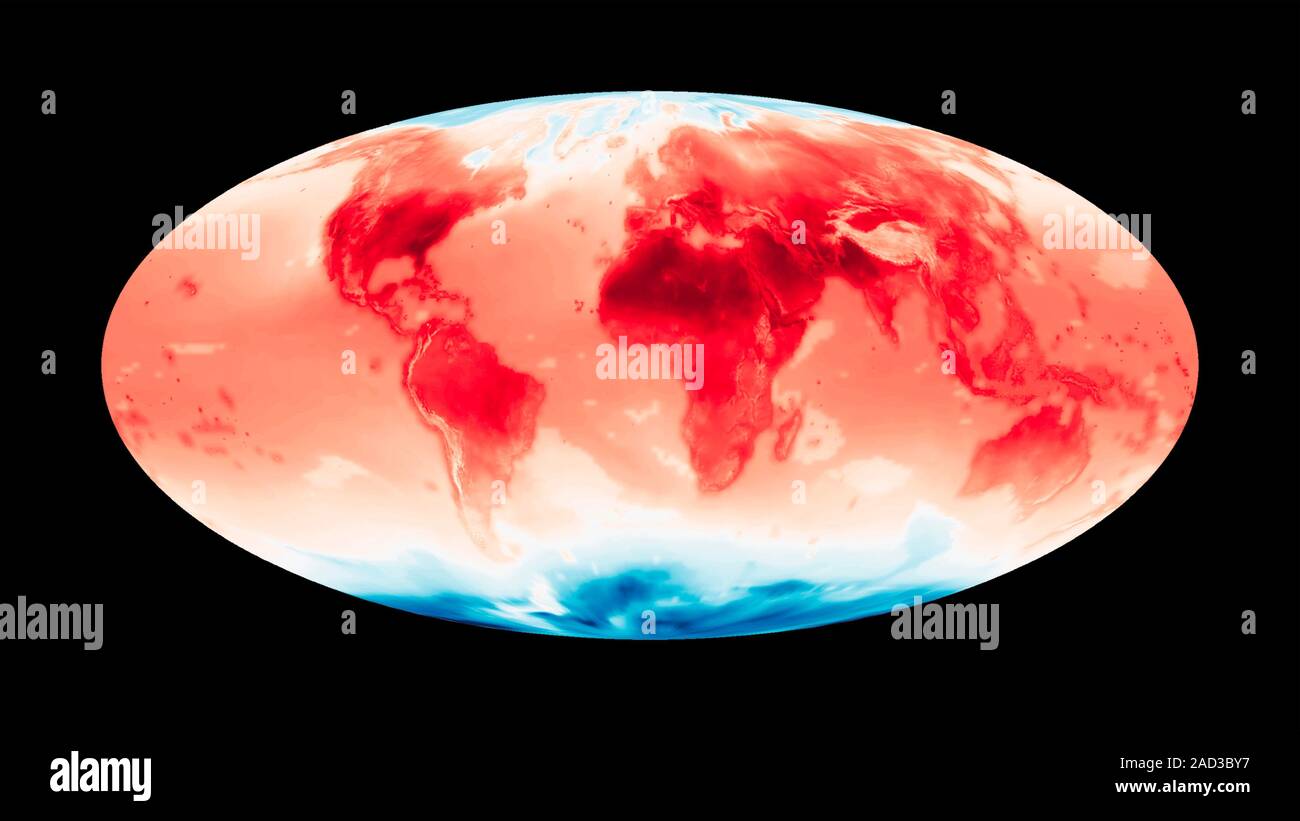 Map showing predictions of global maximum air temperatures near the ...
