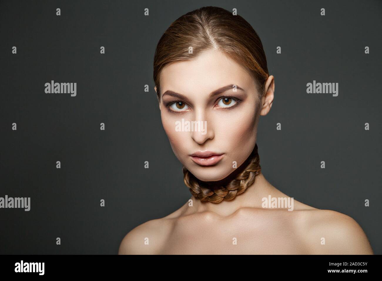 Woman with hair around neck Stock Photo - Alamy