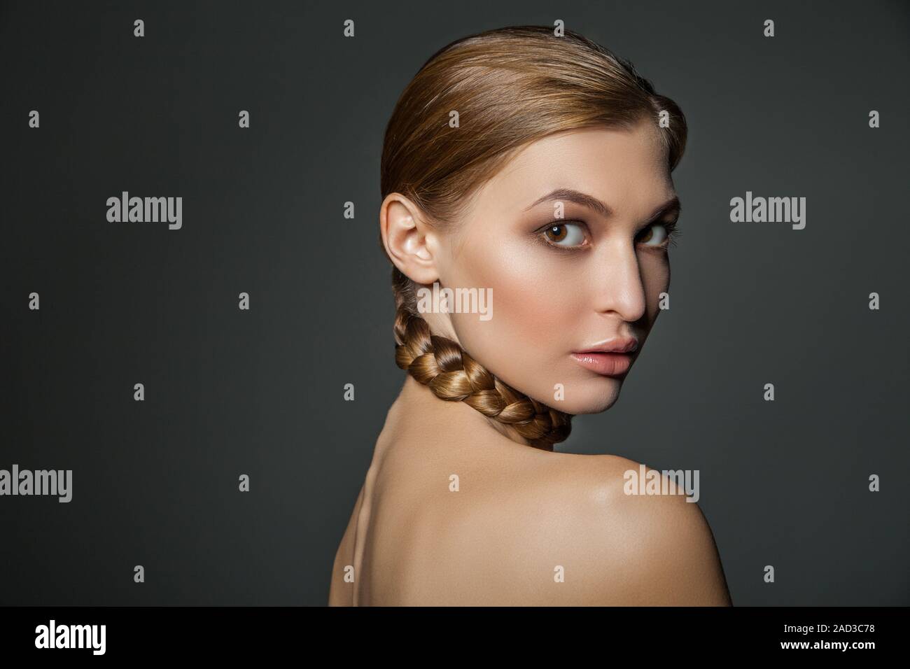 Woman with hair around neck Stock Photo - Alamy