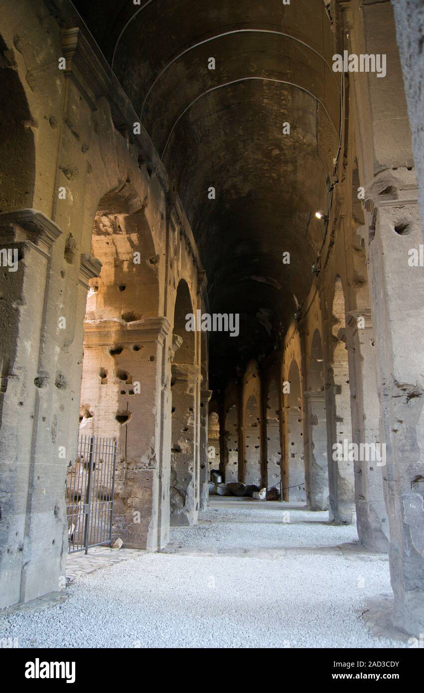 The undercroft area of the Colosseum in Rome showing damage to the main ...