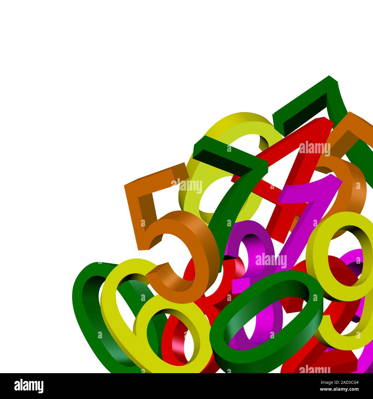 Colorful numbers, in mess against white background, 3d illustration ...