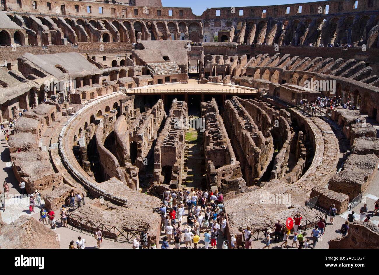 The arena of the Colosseum in Rome showing raked seating areas and the ...