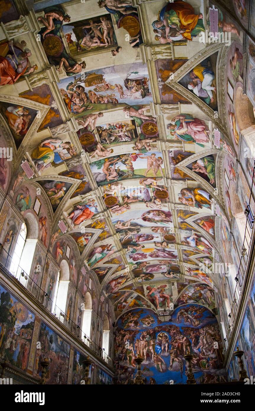 The ceiling of the Sistine Chapel, painted by Michelangelo between 1508 ...