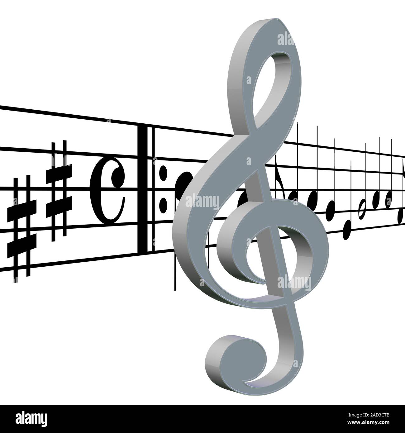 Treble clef and music notes against white background Stock Photo - Alamy