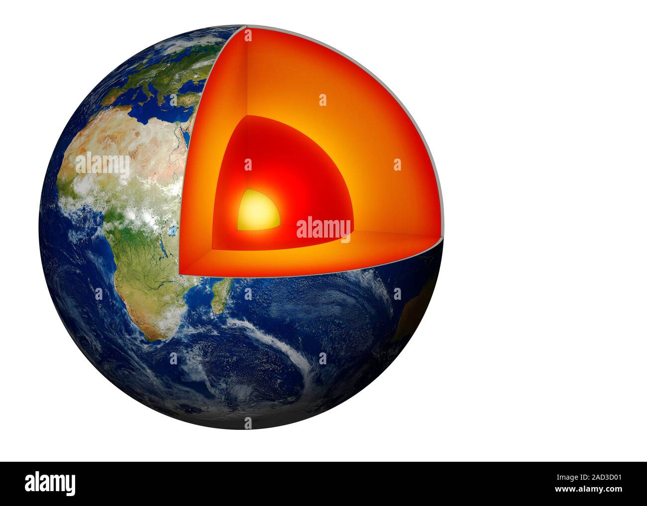 Structure of the Earth. Cutaway computer illustration showing the ...