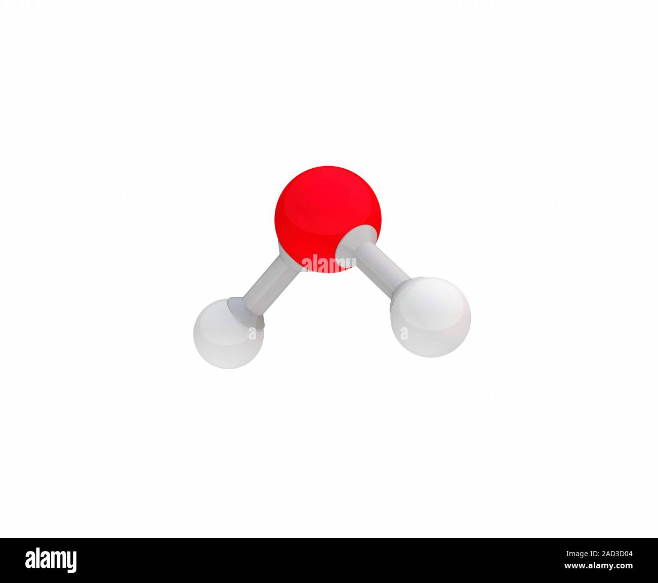 Water molecule. Computer illustration showing the structure of a ...