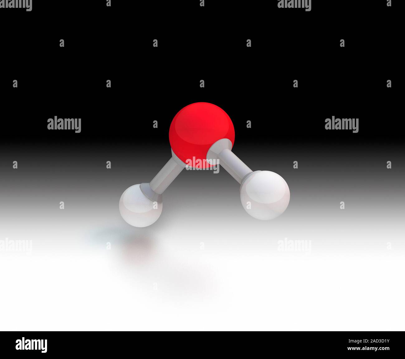Water molecule. Computer illustration showing the structure of a ...