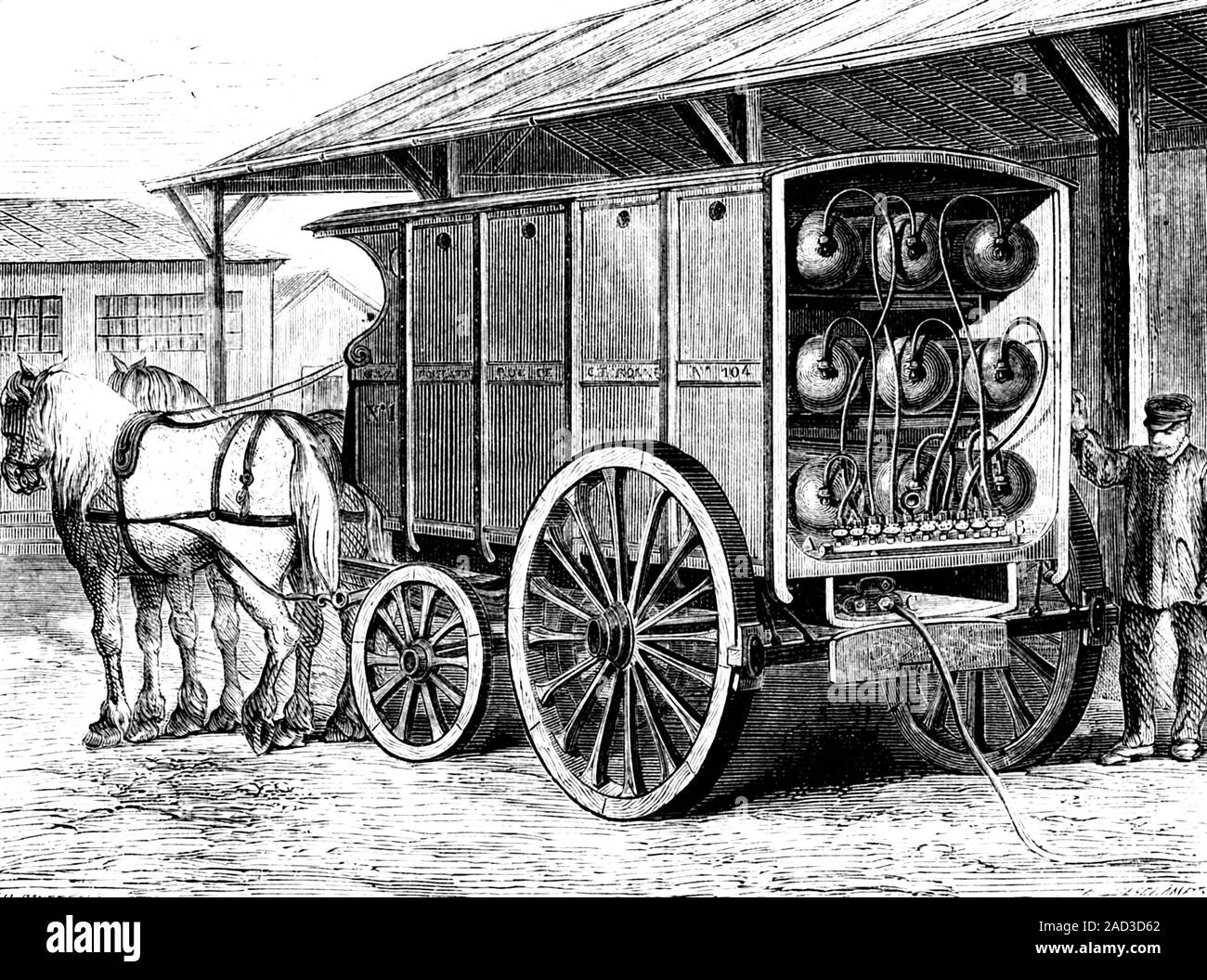19th Century compressed gas tanks. 1889 illustration of compressed gas ...