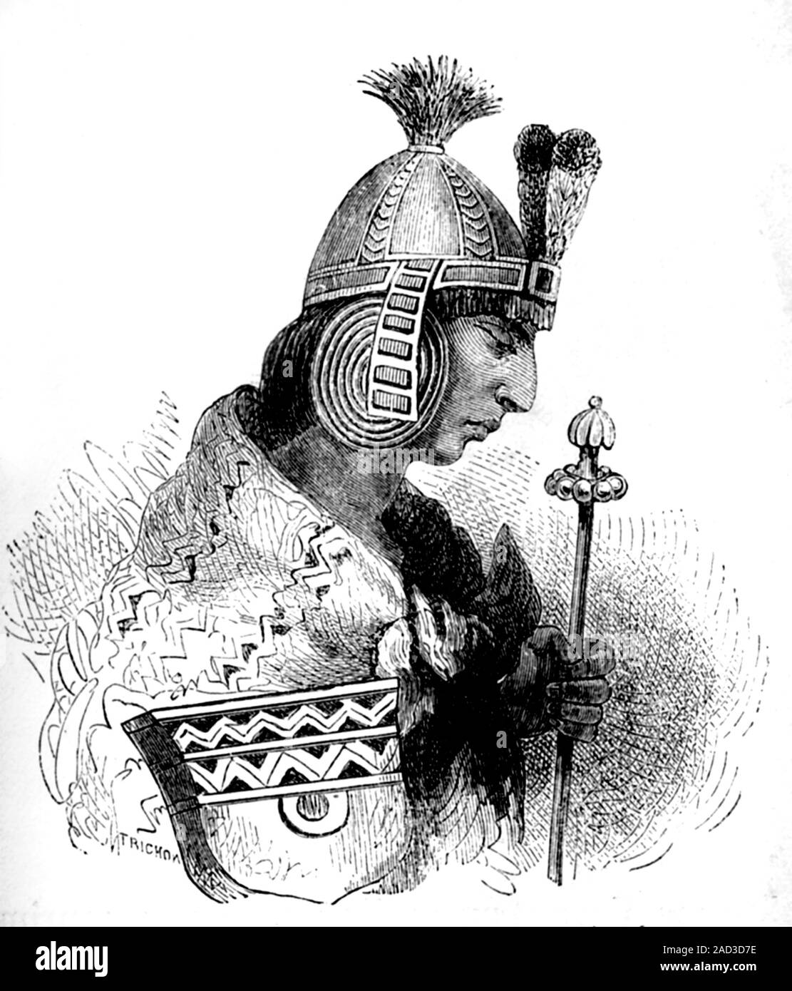 Incan emperor, 1869 illustration. The Inca were a civilisation that ...