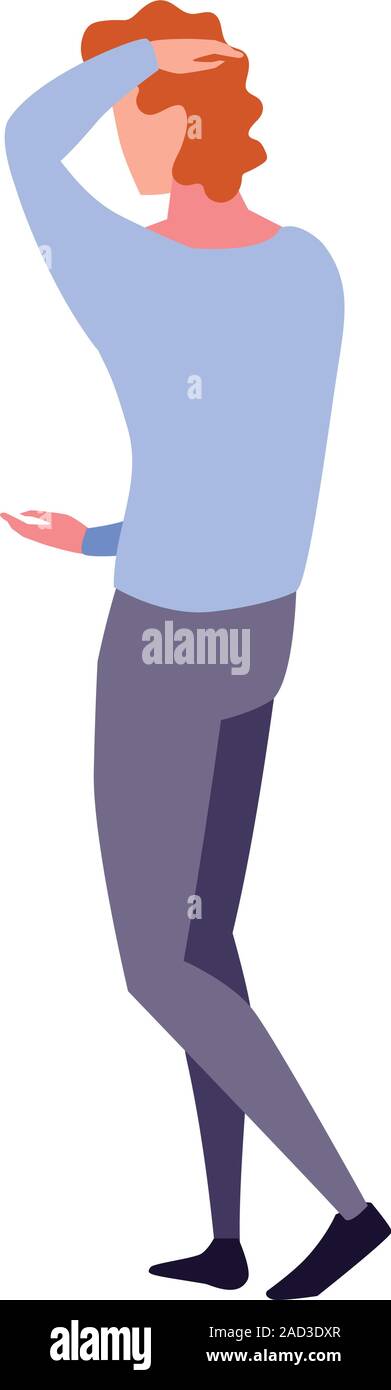 young man of back position on white background vector illustration ...