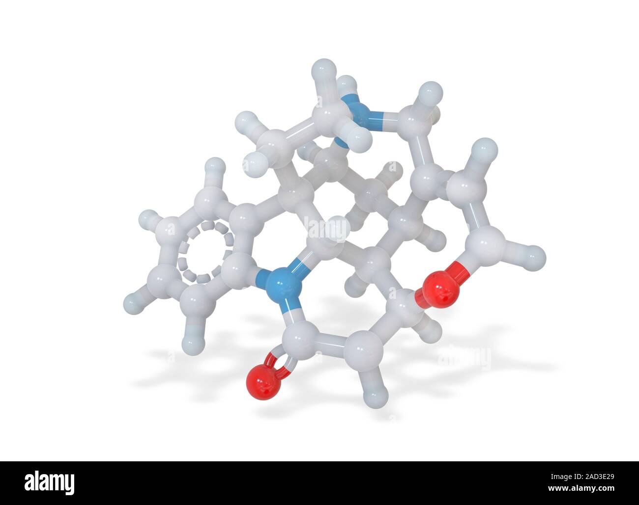 Strychnine molecule. Computer illustration showing the structure of a ...