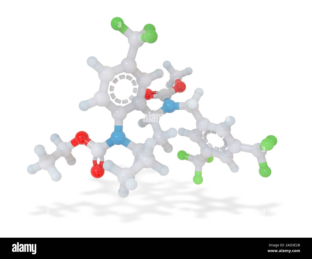 Torcetrapib cholesterol-lowering drug molecule. Computer illustration ...