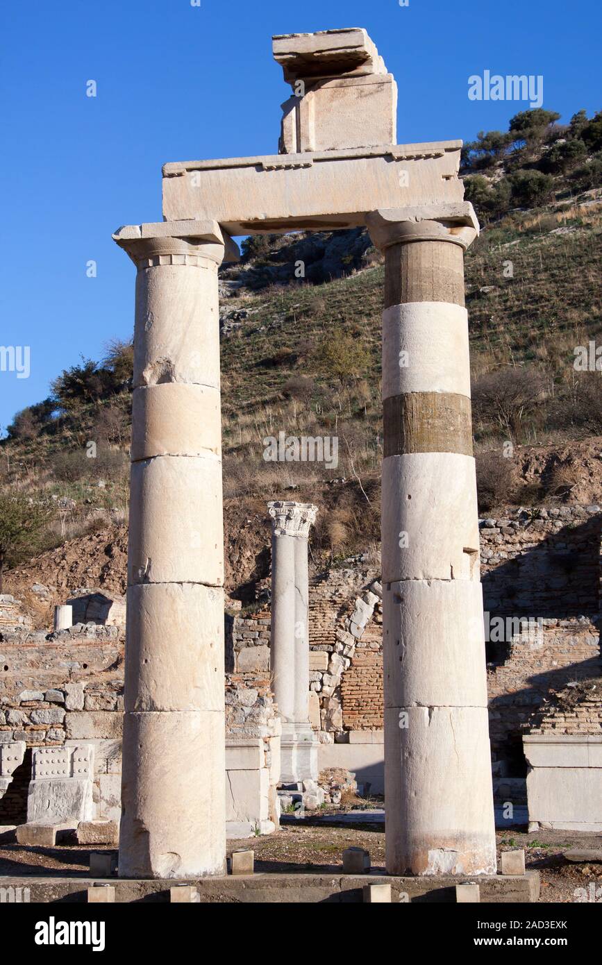Two columns of Ephesus Greek ancient city, popular archaeological site ...